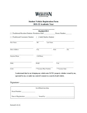 Fillable Online Student Vehicle Registration Form - Public Safety Fax ...