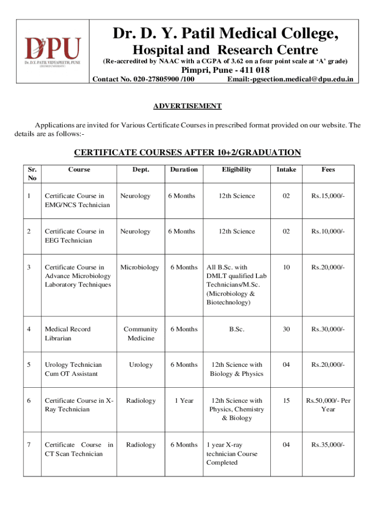 Fillable Online medical dpu edu 5-Advertisement-for-Certificate-Courses ...