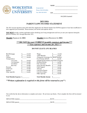 Fillable Online 2023-2024 Parent Low Income Statement Fax Email Print ...