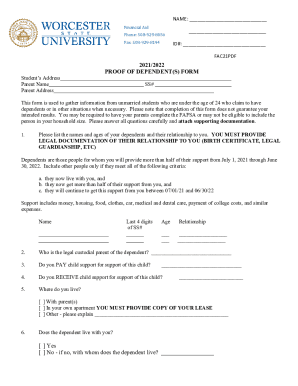 Fillable Online 2021/2022 PROOF OF DEPENDENT(S) FORMYesNo - if no ... Fax Email Print - pdfFiller