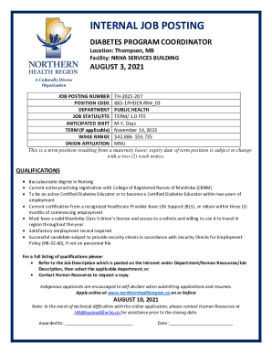 Fillable Online INTERNAL JOB POSTING - Northern Health Region Fax Email ...