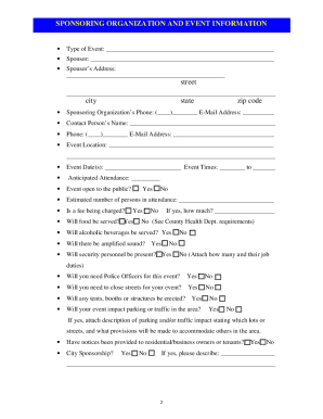 Fillable Online minor special event - permit application - City of ...