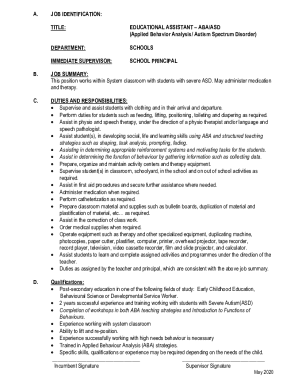 Fillable Online Teaching Assistant In An Autism Classroom Resume ...