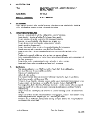Fillable Online A. JOB IDENTIFICATION: TITLE: EDUCATIONAL ASSISTANT ...
