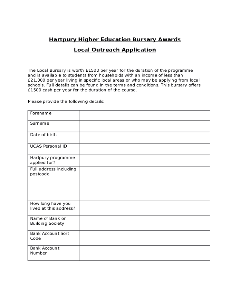 Hartpury Higher Education Bursary Awards Local Outreach ... Doc Template | pdfFiller