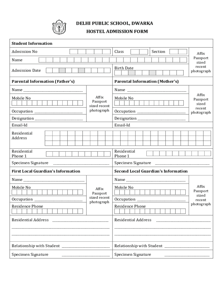 Fillable Online HOSTEL ADMISSION FORMDPS RK Puram Fax Email Print ...