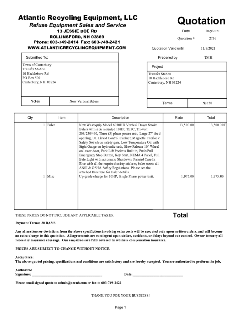 Fillable Online Atlantic Recycling Equipment: Recycling Equipment - Service ... Fax Email Print ...