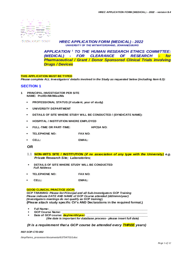 001.Application Ethics HREC- v9.4June2022.doc Doc Template | pdfFiller