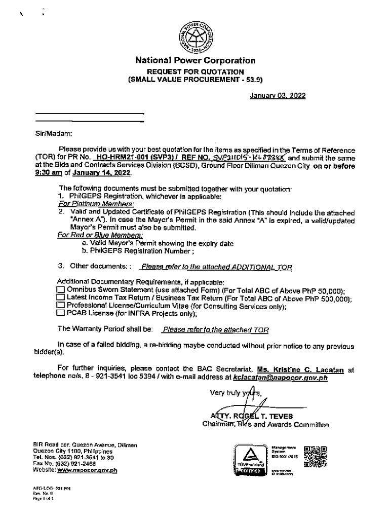 Fillable Online Bid Document - NAPOCOR Fax Email Print - pdfFiller