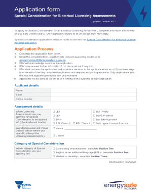 Fillable Online ESV - Special Consideration for Electrical Licensing ...