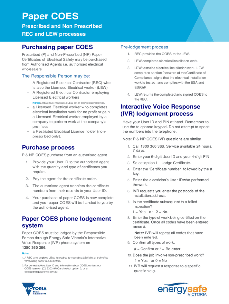 Fillable Online Paper COES - Energy Safe Victoria Fax Email Print ...