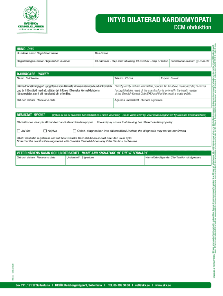 Fillable Online A87 Intyg dilaterad kardiomyopati - DCM obduktion form ...