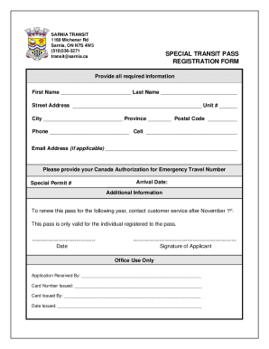 Fillable Online SPECIAL TRANSIT PASS REGISTRATION FORM Fax Email Print ...