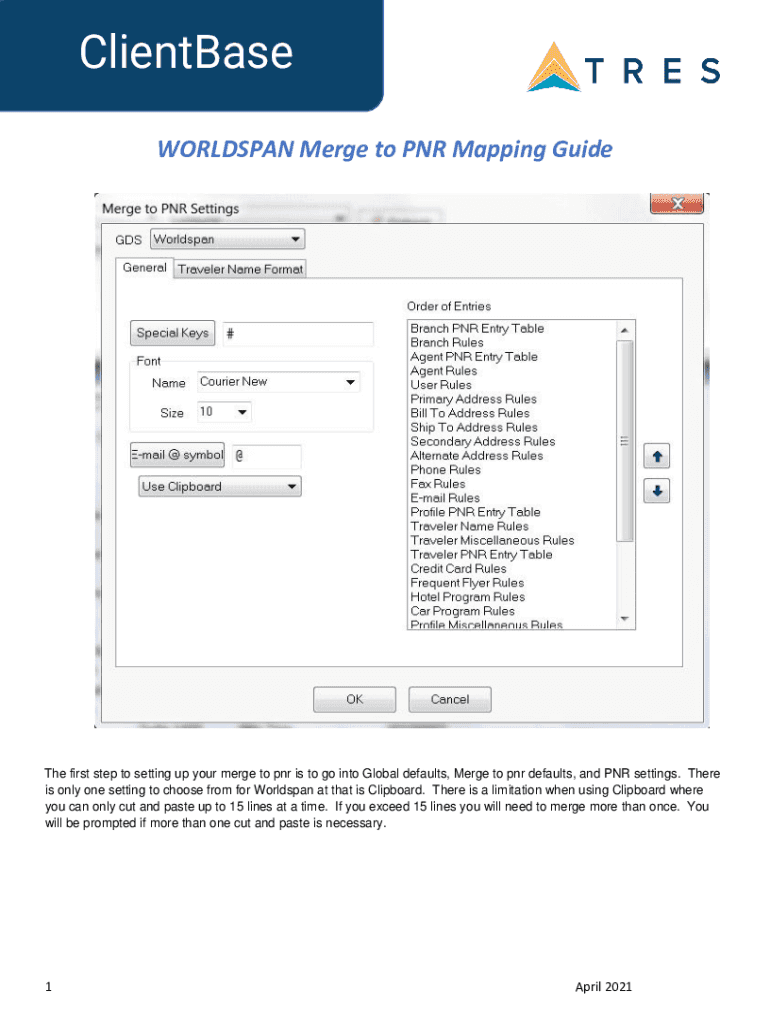 Fillable Online WORLDSPAN Merge to PNR Mapping Guide Fax Email Print - pdfFiller