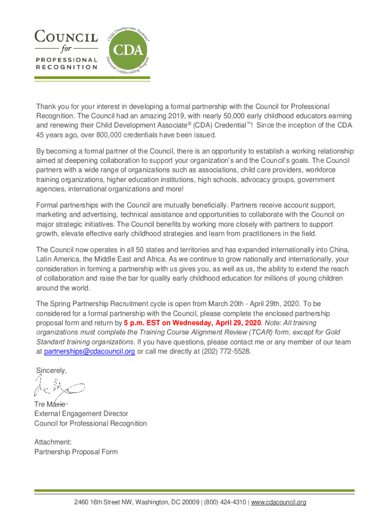 Fillable Online Thank you for your interest in developing a formal partnership ... Fax Email ...