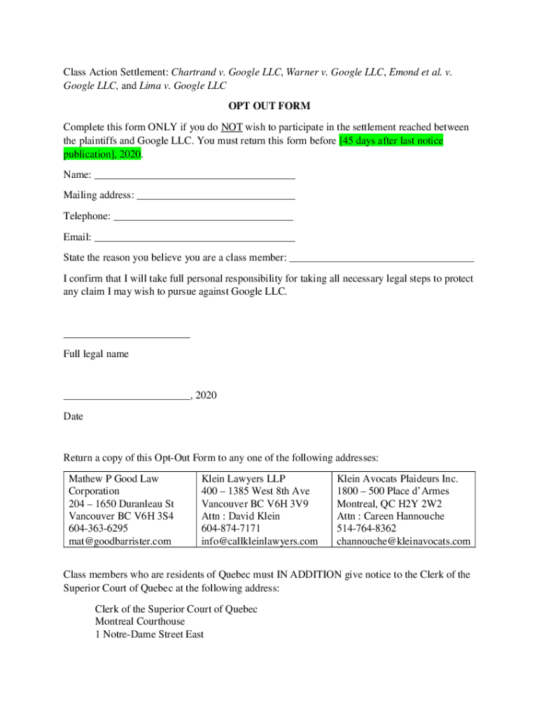 Fillable Online Submit a ClaimRivera, et al. v. Google LLC - Settlement ... Fax Email Print ...