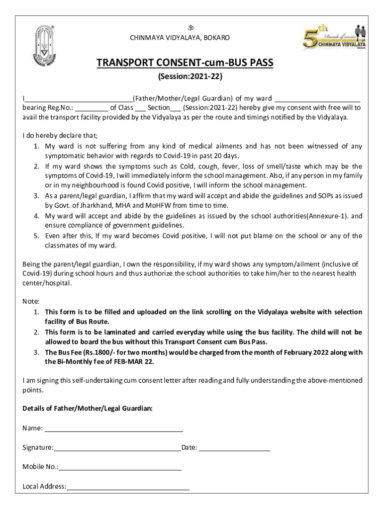 Fillable Online TRANSPORT CONSENT-cum-BUS PASS Fax Email Print - pdfFiller