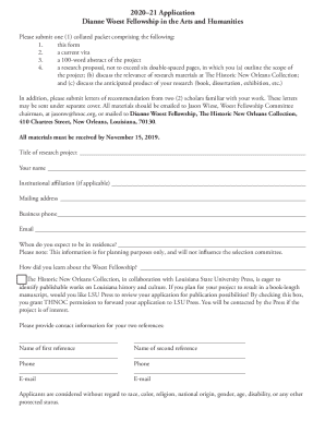 Fillable Online 202021 Application Dianne Woest Fellowship in the Arts and ... Fax Email Print ...