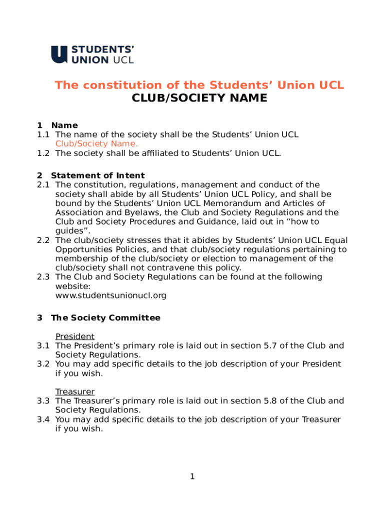 Fillable Online Sample Student Club Constitution - Black Hawk College ...