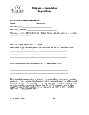 Fillable Online Request for Religious Accommodation Form - Illinois ...