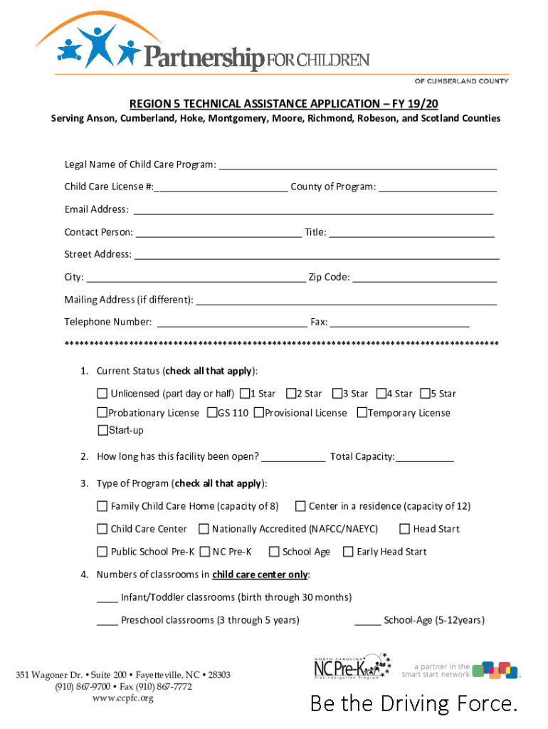 Fillable Online REGION 5 TECHNICAL ASSISTANCE APPLICATION FY 19/20 Fax ...