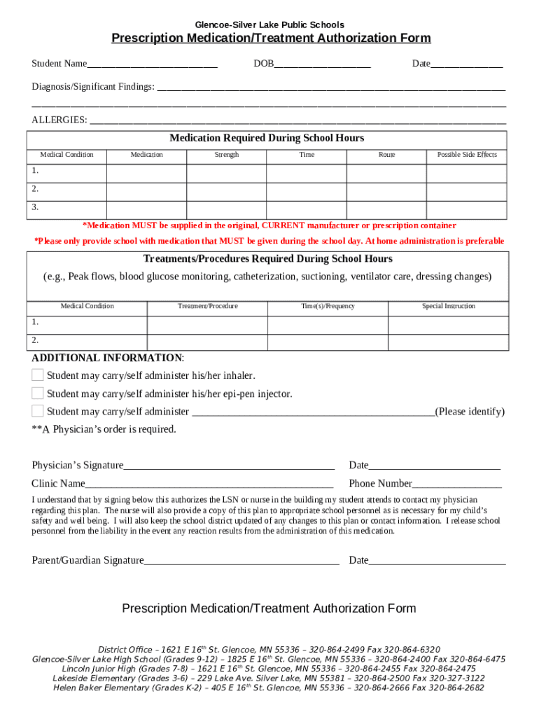 Medication Authorization /Allergy Action Plan School ... Doc Template | pdfFiller