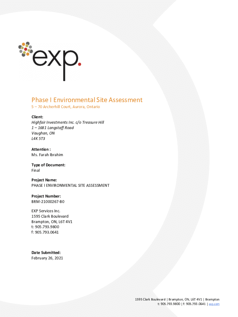 Fillable Online Phase One Environmental Site Assessment - City of ...