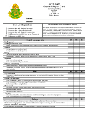 Fillable Online Sample 2019-20 Report Card. Sample Fifth-grade Report ...