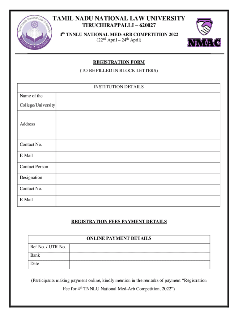 Fillable Online TNNLU Med-Arb Registration Form.pdf Fax Email Print ...