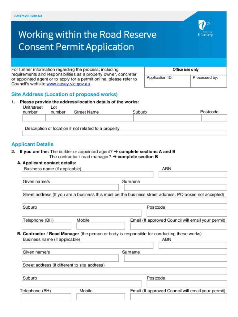 Fillable Online Working within the Road Reserve Consent Permit ...