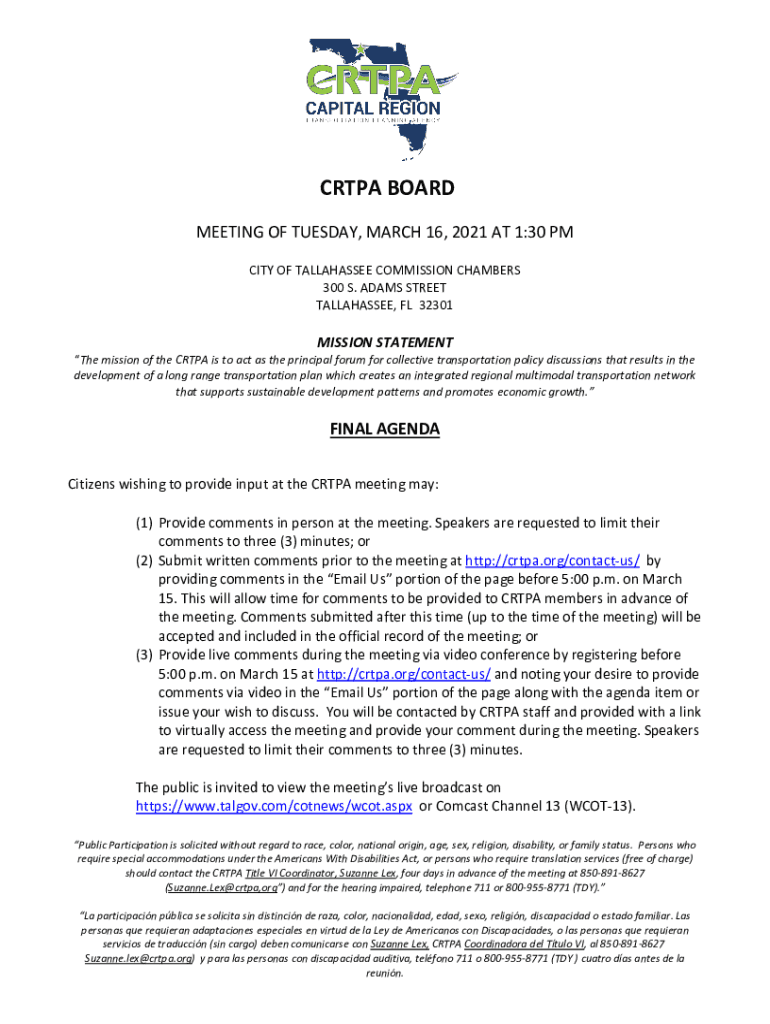 Fillable Online The CRTPA is scheduled to adopt revisions to its bylaws ...