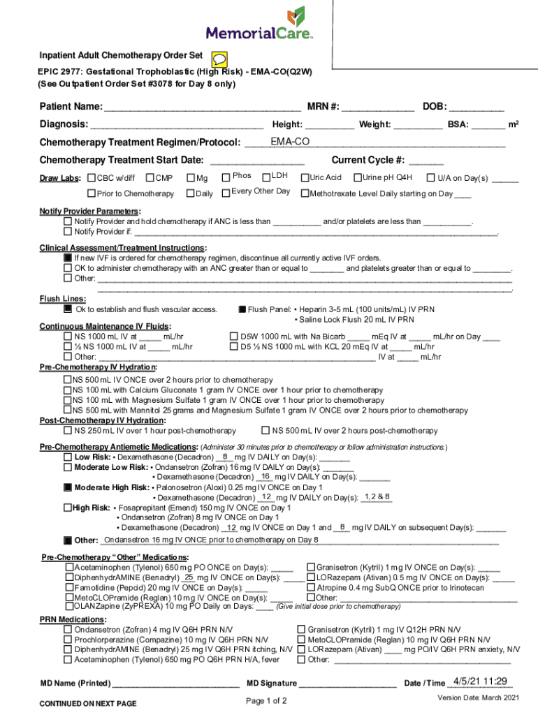 Fillable Online EMA-CO chemotherapy for high-risk gestational ...