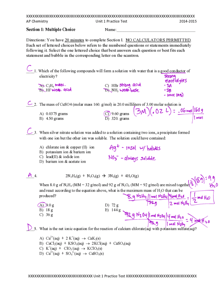 Fillable Online Ap Chemistry Exam Ap Students College Board Fax