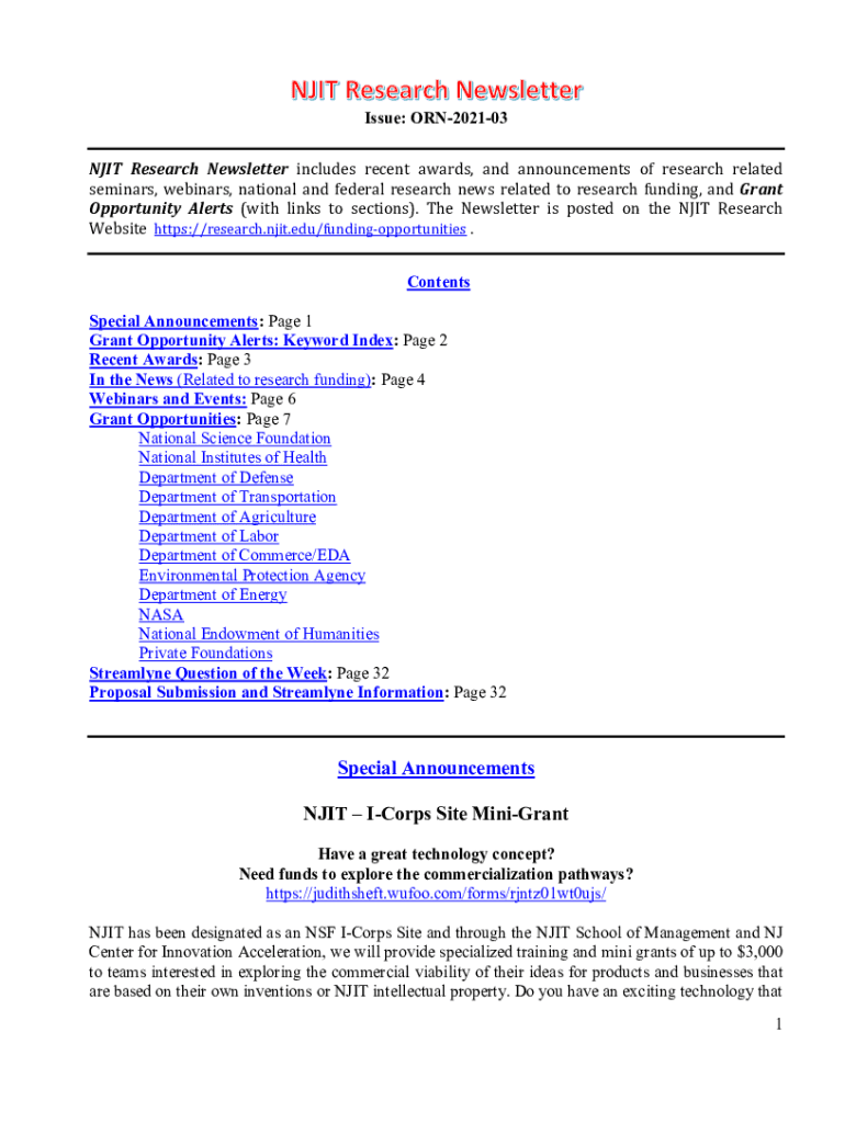 Fillable Online Special Announcements NJIT Pandemic ... - NJIT Research ...