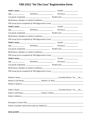 Fillable Online VBS Children Registration Form - Squarespace Fax Email ...