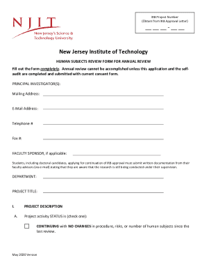 Fillable Online human subject research review form new jersey institute ...