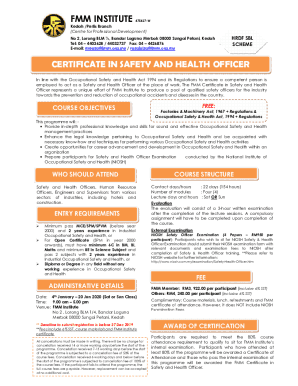 Fillable Online FMM INSTITUTE 475427-W CERTIFICATE IN SAFETY AND ...