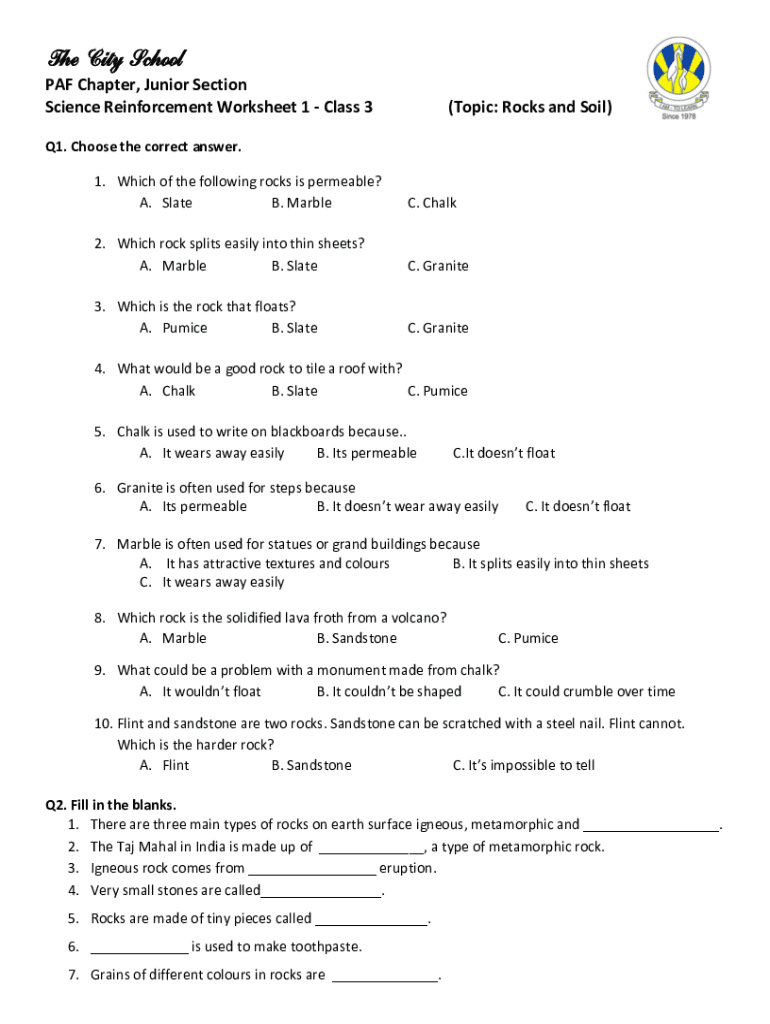 Fillable Online Class 3 Home Work / Worksheets - PAF JUNIORS Fax Email ...