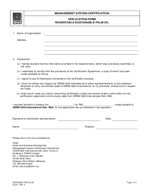 Fillable Online RSPO SCC application form (English) - Control Union Fax ...