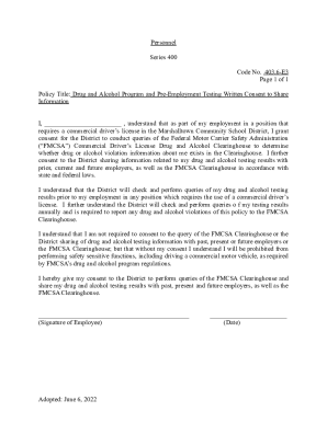 Fillable Online 403.6-E3 Drug and Alcohol Program and Pre-Employment ...