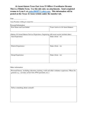 Fillable Online WSO EXECUTIVE COMMITTEE RSUM FORM Al-Anon ... Fax Email Print - pdfFiller