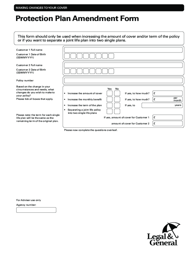 Fillable Online W13044 Protection Plan Amendment Form01.23Final ...