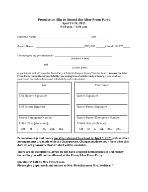 Fillable Online Permission Slip to Attend the After Prom Party Fax ...