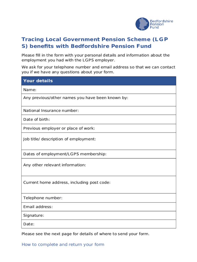 Pension tracing 06 21 - Bedfordshire Pension Fund Doc Template | pdfFiller