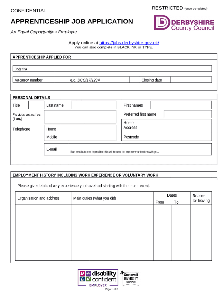 Apprenticeship application - Derbyshire County Council Doc Template ...
