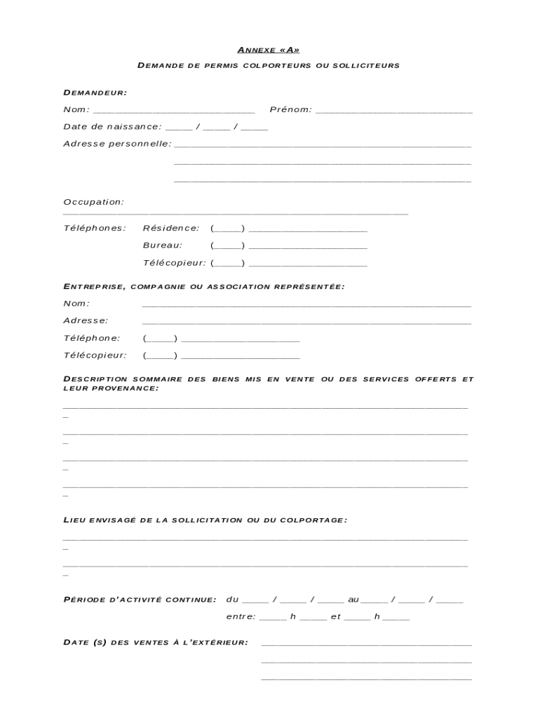 demande de permis colportage - Ville de Warwick Doc Template | pdfFiller
