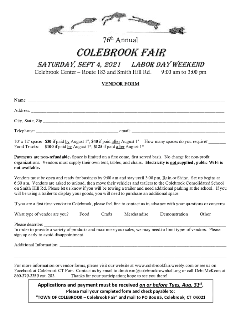 Fillable Online COLEBROOK FAIR Fax Email Print - pdfFiller