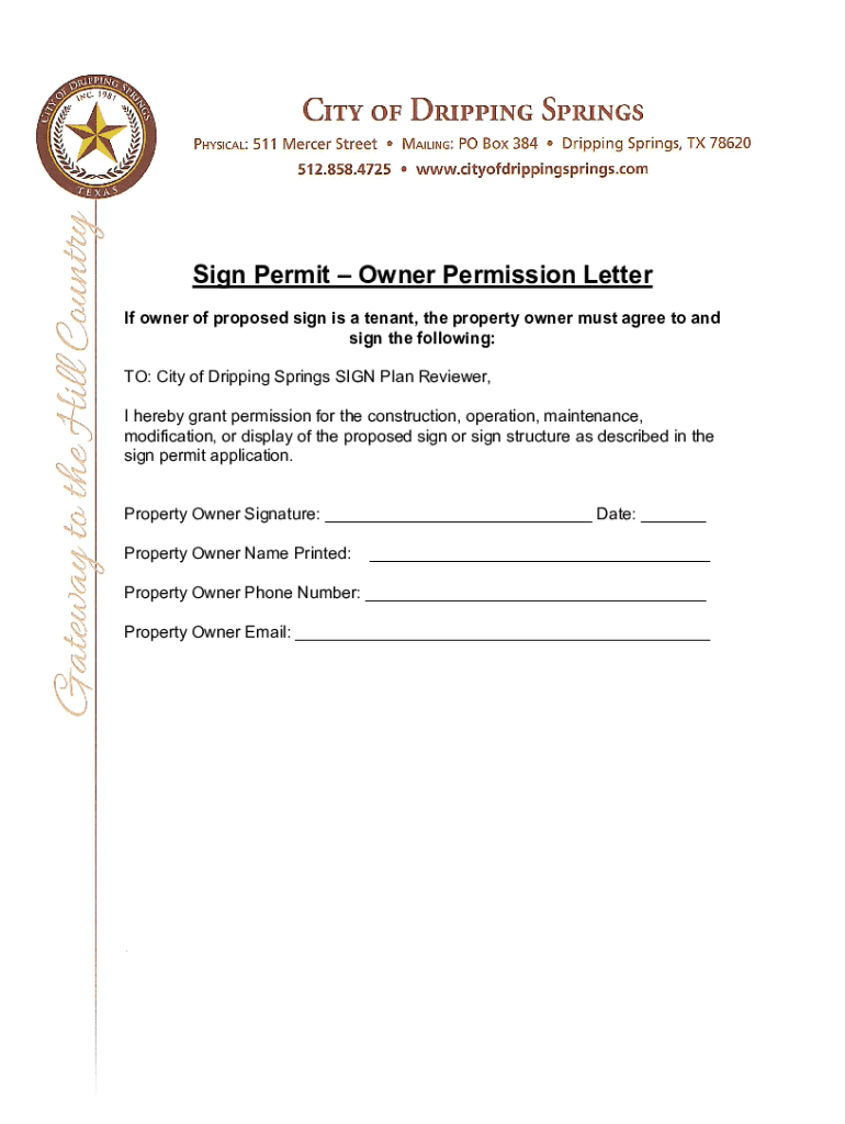Fillable Online Sign Permit Owner Permission Letter Fax Email Print ...