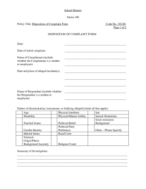 Fillable Online Disposition of Complaint Form Code No. 102.E6 Page 1 of ...