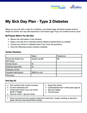 Fillable Online vch eduhealth My Sick Day Plan - Type 2 ...